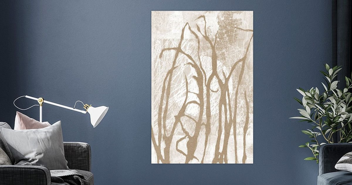 Ikigai. Gras en Maan. Abstracte minimalistische Zen kunst. Japanse stijl in aardetinten III van ...